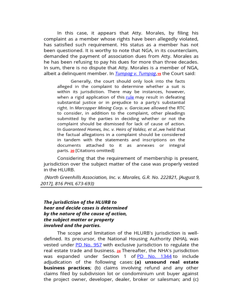 HLURB Jurisdiction Over Homeowners' Cases | PDF | Jurisdiction | Complaint