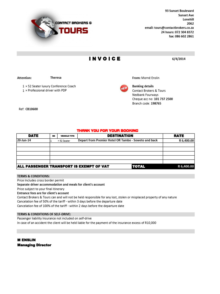 Invoice Bus Transport Quotation For WikiIndaba 2014 | PDF | Payments