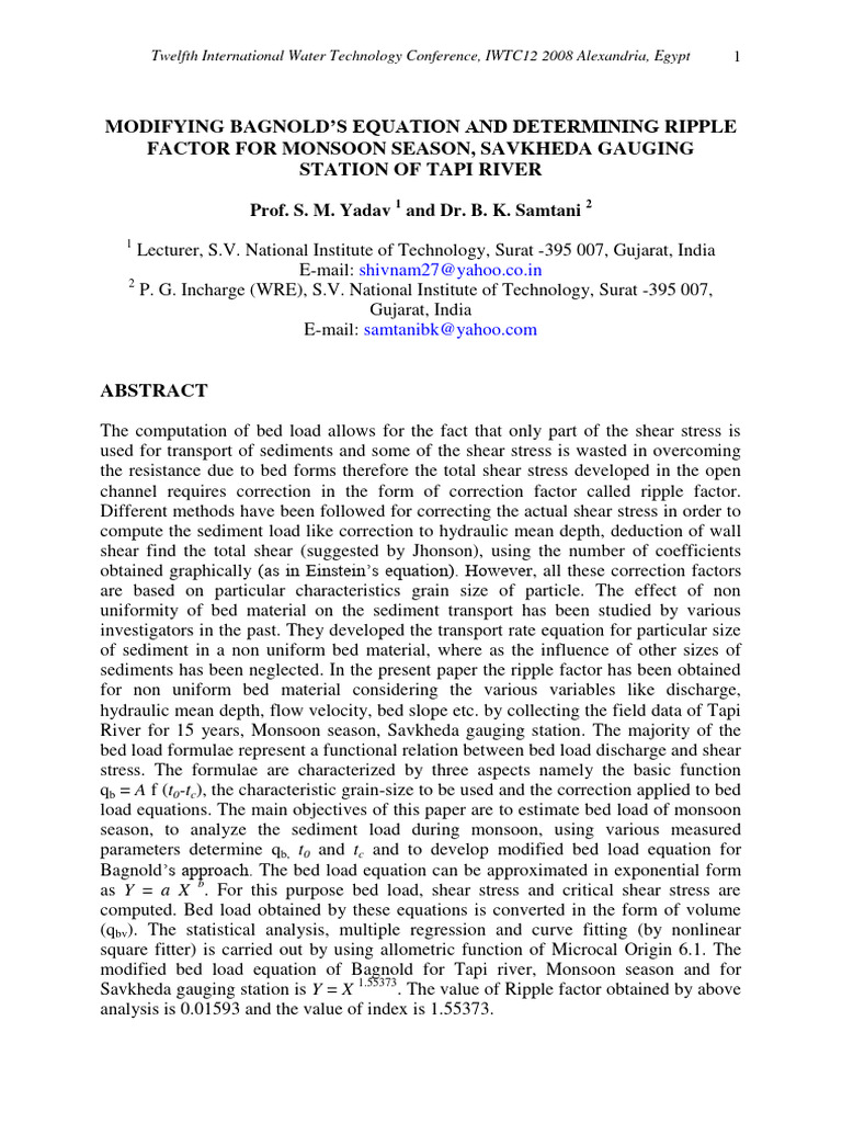 Modifying Bagnold's Equation and Determining Ripple Factor For Monsoon ...