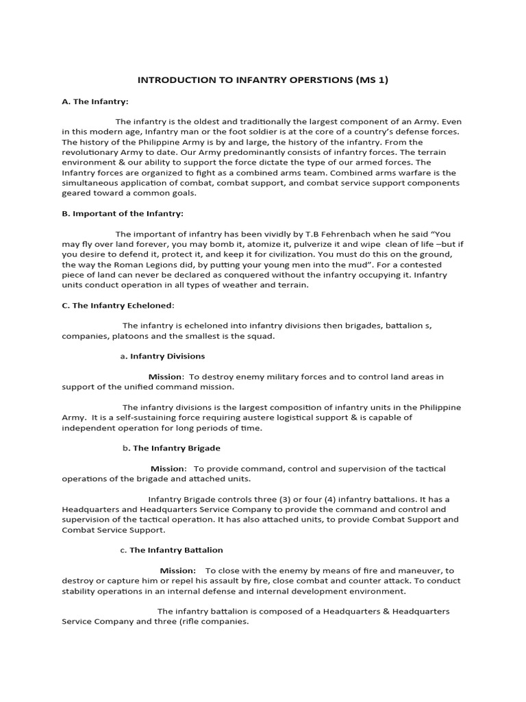 Introduction To Infantry Operations MS 1 | Download Free PDF | Platoon | Infantry