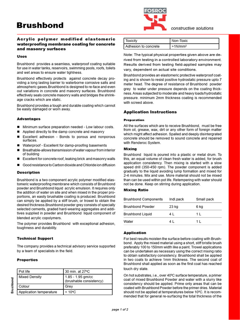 TDS Brushbond India5 | PDF | Coating | Concrete