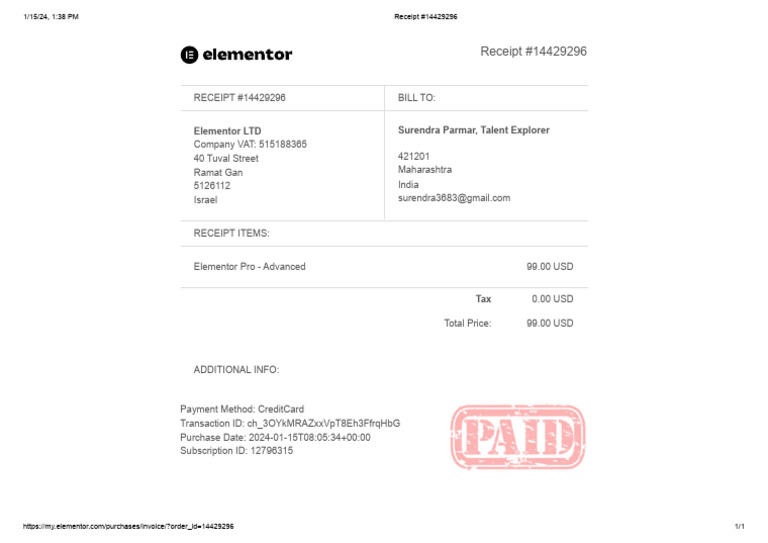 Elementor Receipt | PDF