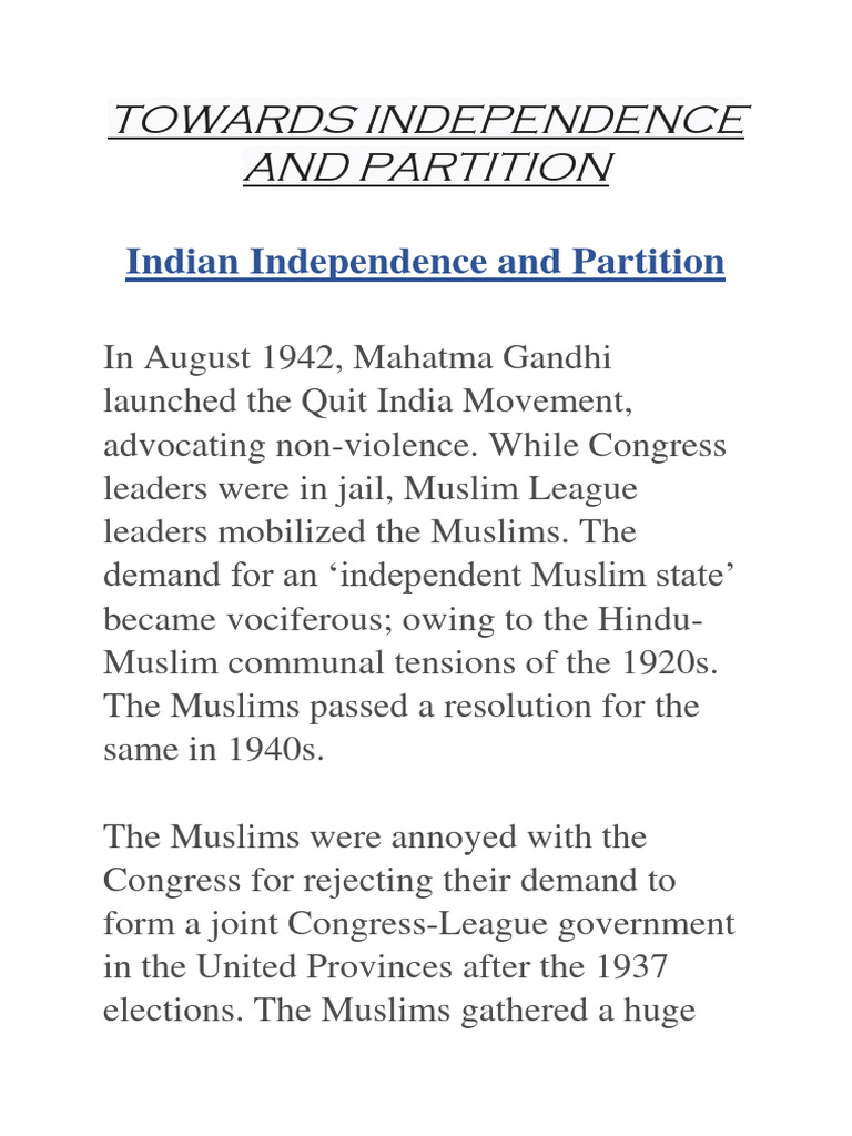 Towards Independence and Partition | PDF | British Raj | Partition Of India