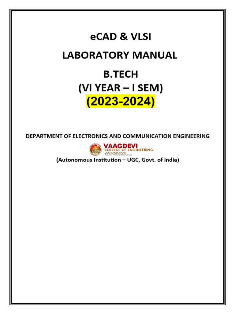eCAD & VLSI LAB | PDF | Cmos | Mosfet