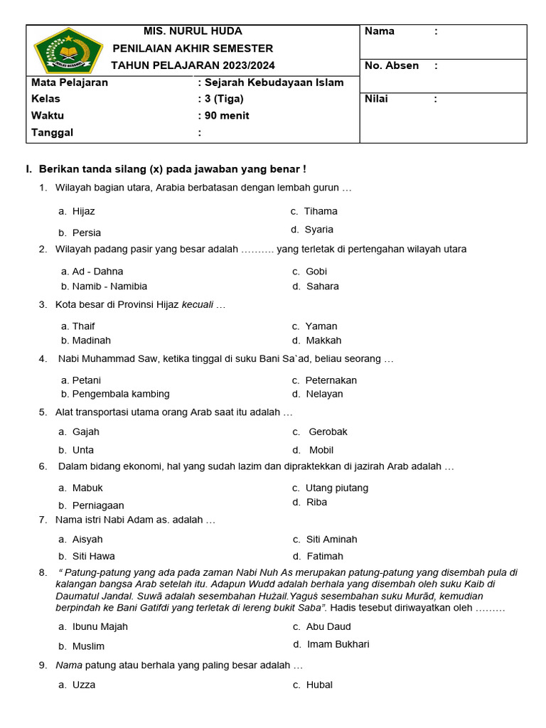 Soal Pas Ski Kelas 3 Ganjil | PDF