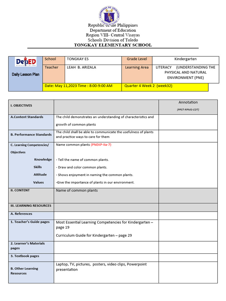 ARIZALA - CO-DLP Kinder Q4 - W2 | PDF | Learning | Educational Assessment