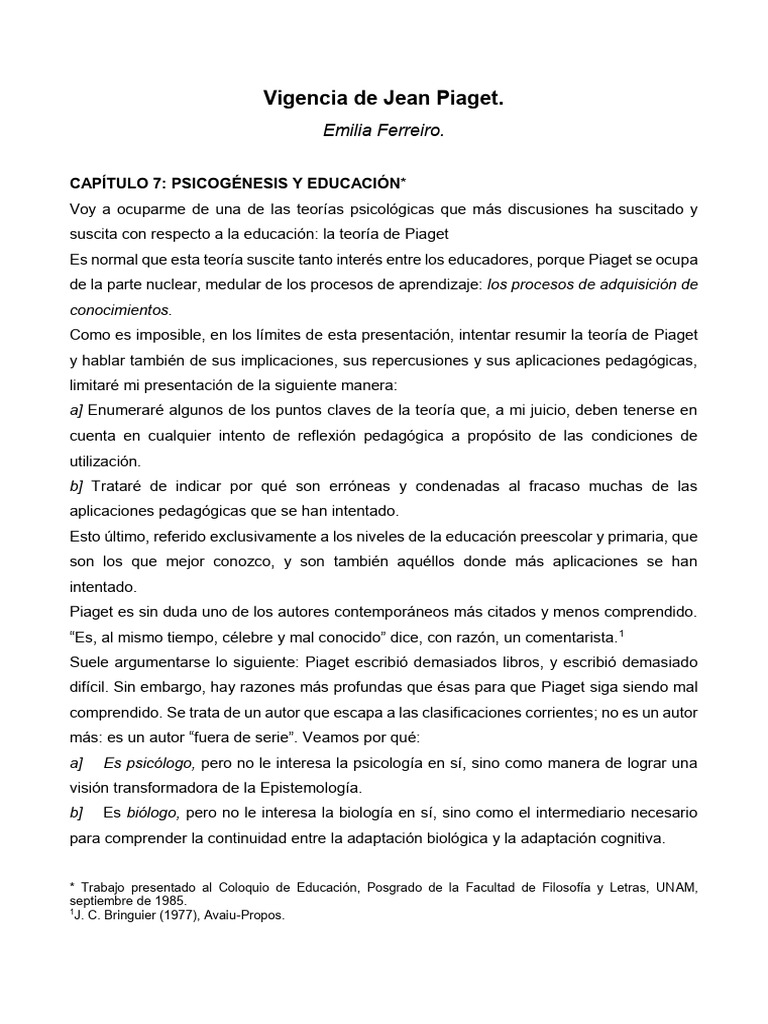 Psicogénesis y Educación - Capítulo 7 Emilia FERREIRO | PDF | Sicología ...