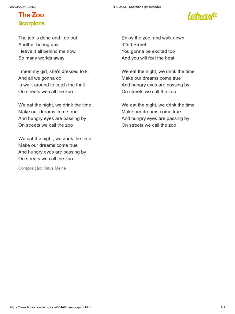 Scorpions' "The Zoo" Lyrics Analysis | PDF