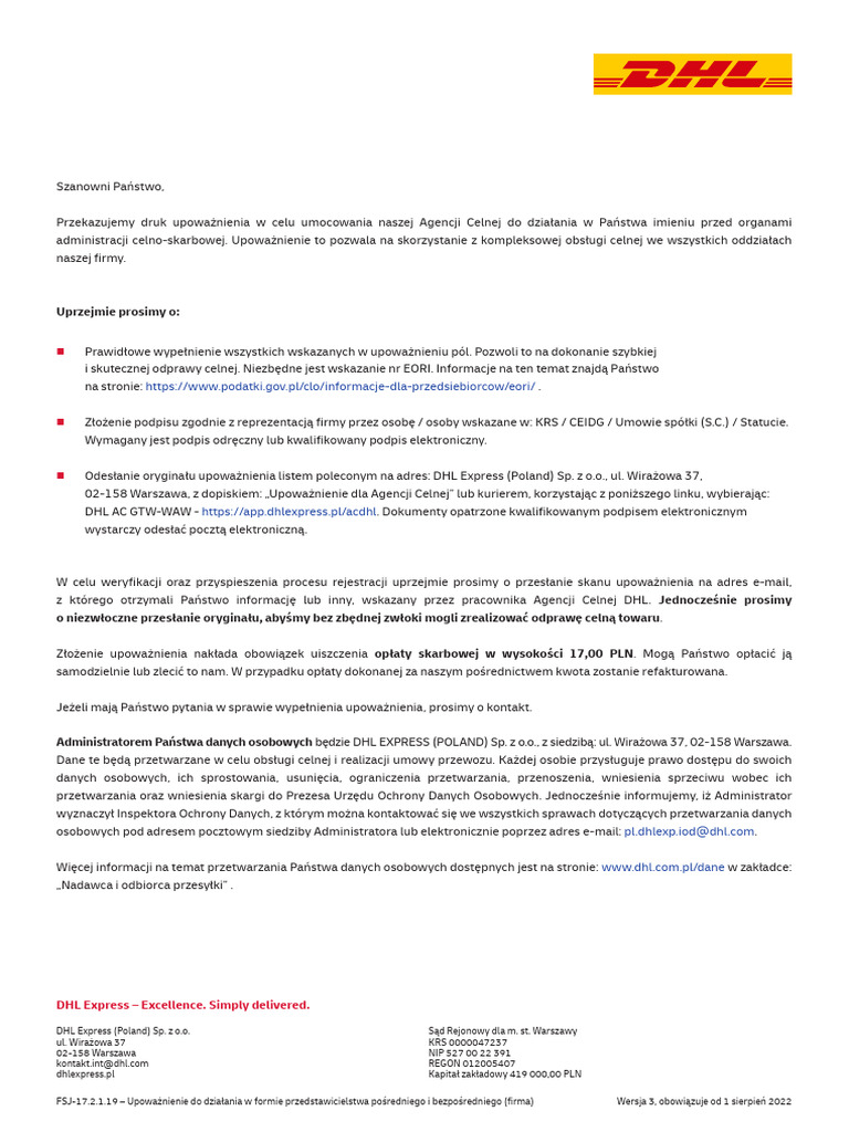 FSJ 17.2.1.19 Upowaznienie Dla Firmy | PDF