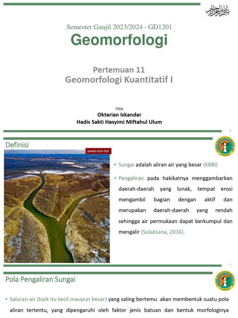 P11 Geomorfologi Kuantitatif I - Pola Pengaliran Sungai | PDF
