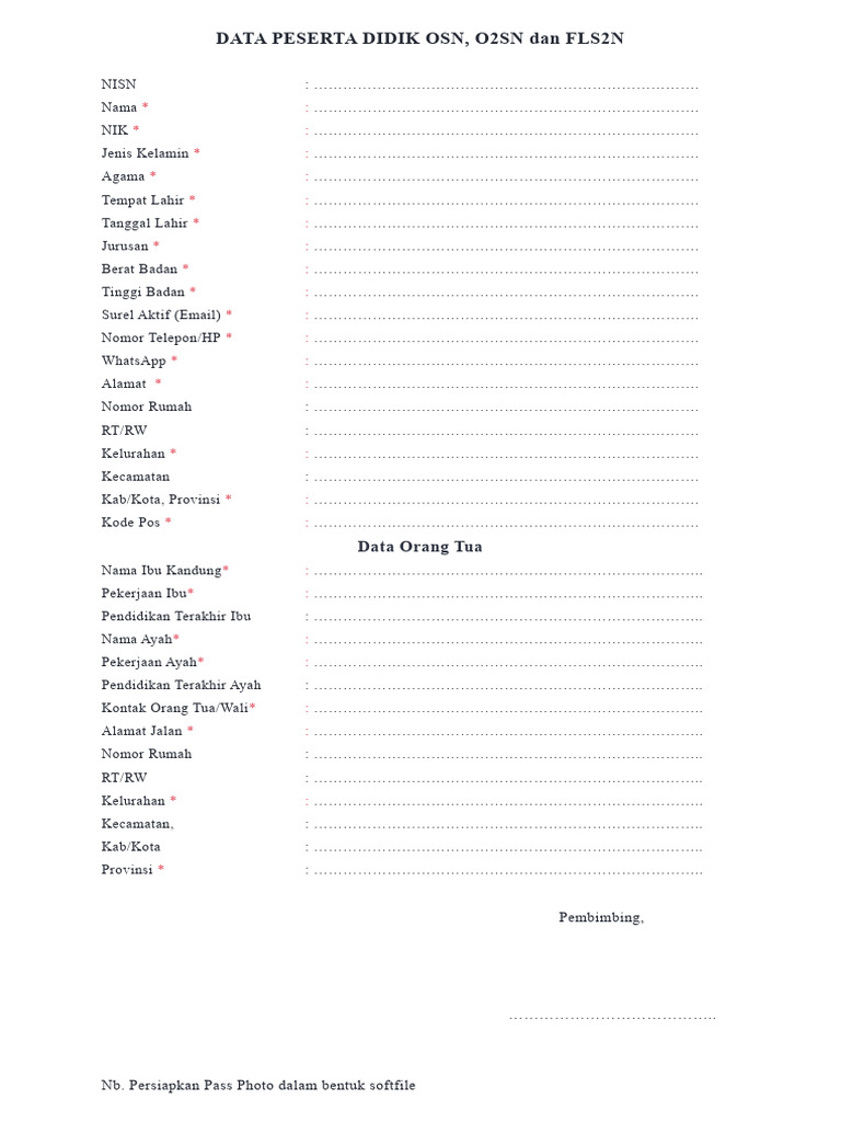 Formulir Data Peserta Didik | PDF