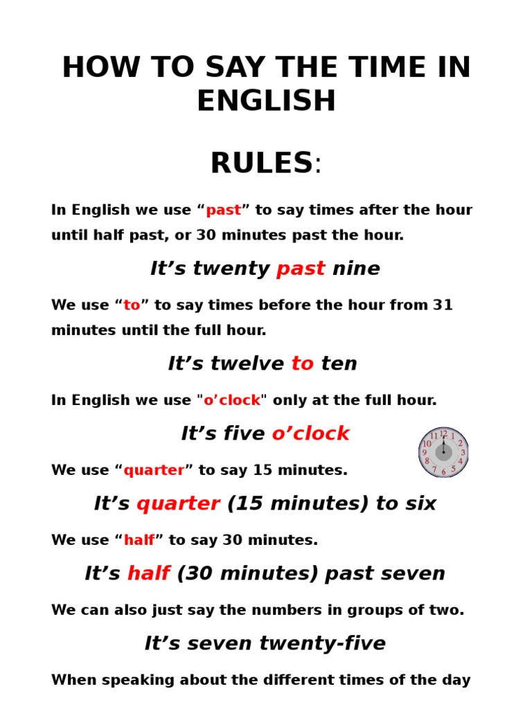 How To Say The Time in English | PDF | Language Arts & Discipline