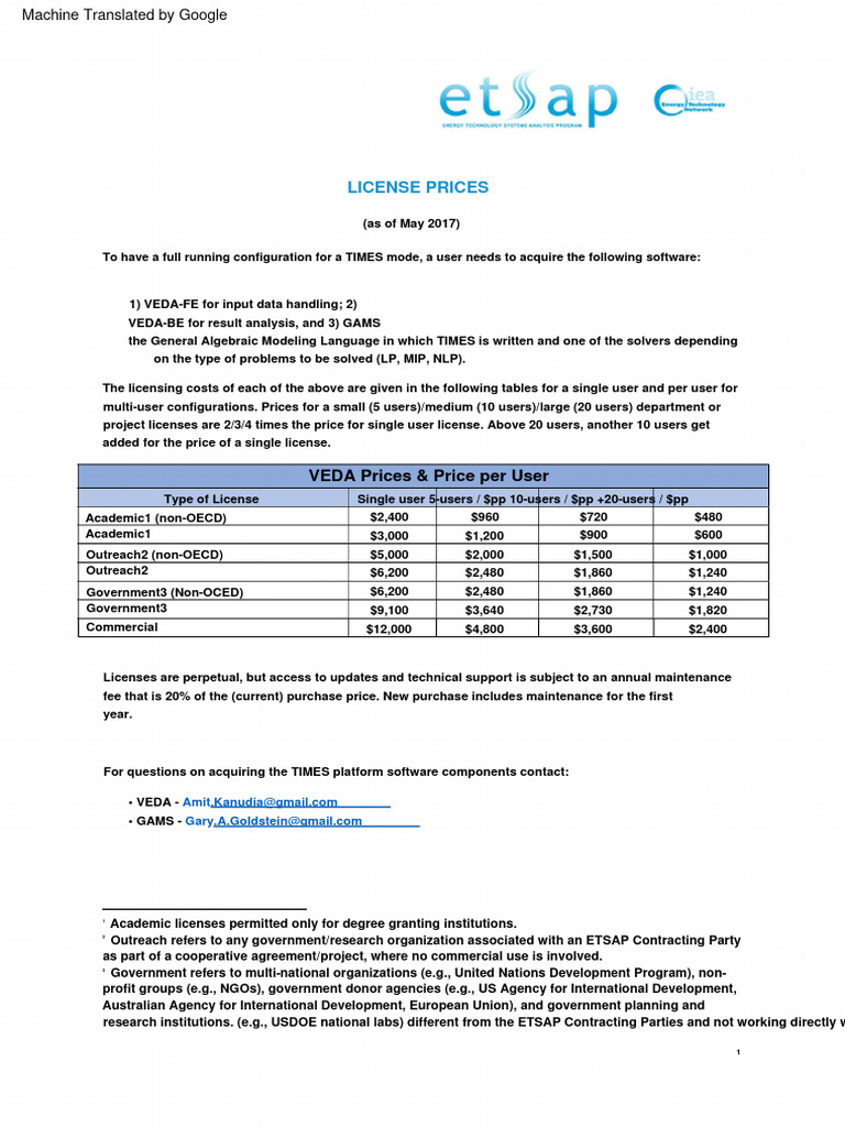 ETSAP Tools License Pricing | PDF | Computing | Computer Science