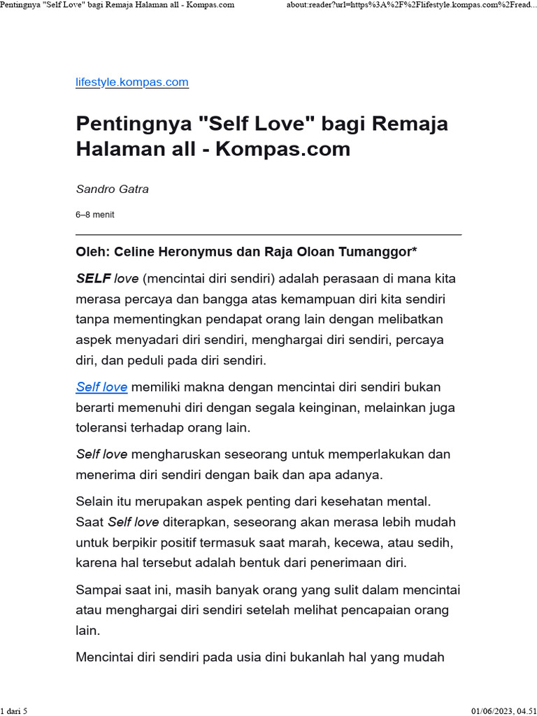 Pentingnya Self Love Bagi Remaja Kompasdotcom | PDF