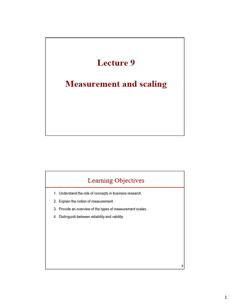 L09 09 Measurement And Scaling 2 Page Pdf Validity Statistics