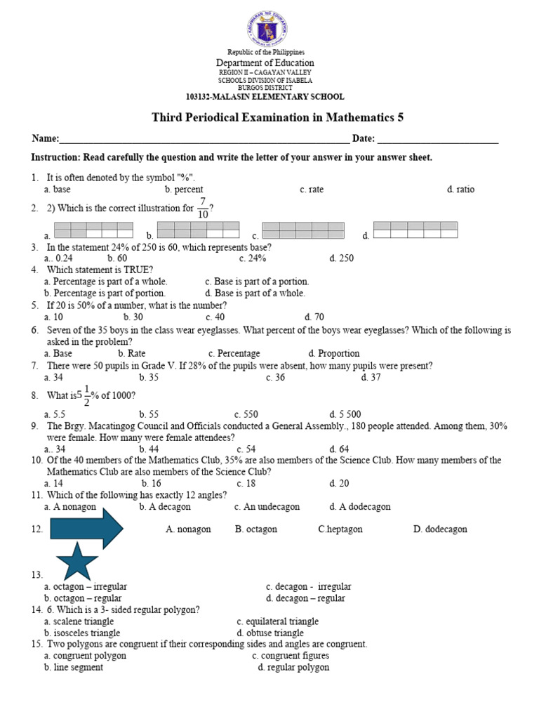 Grade 5 Third Periodical Math Exam | PDF | Triangle | Shape