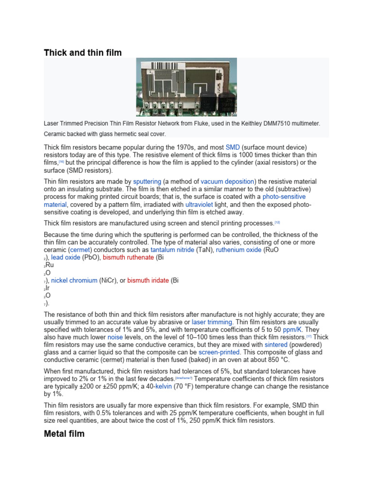 Thick vs Thin Film Resistors Explained | PDF | Resistor | Materials