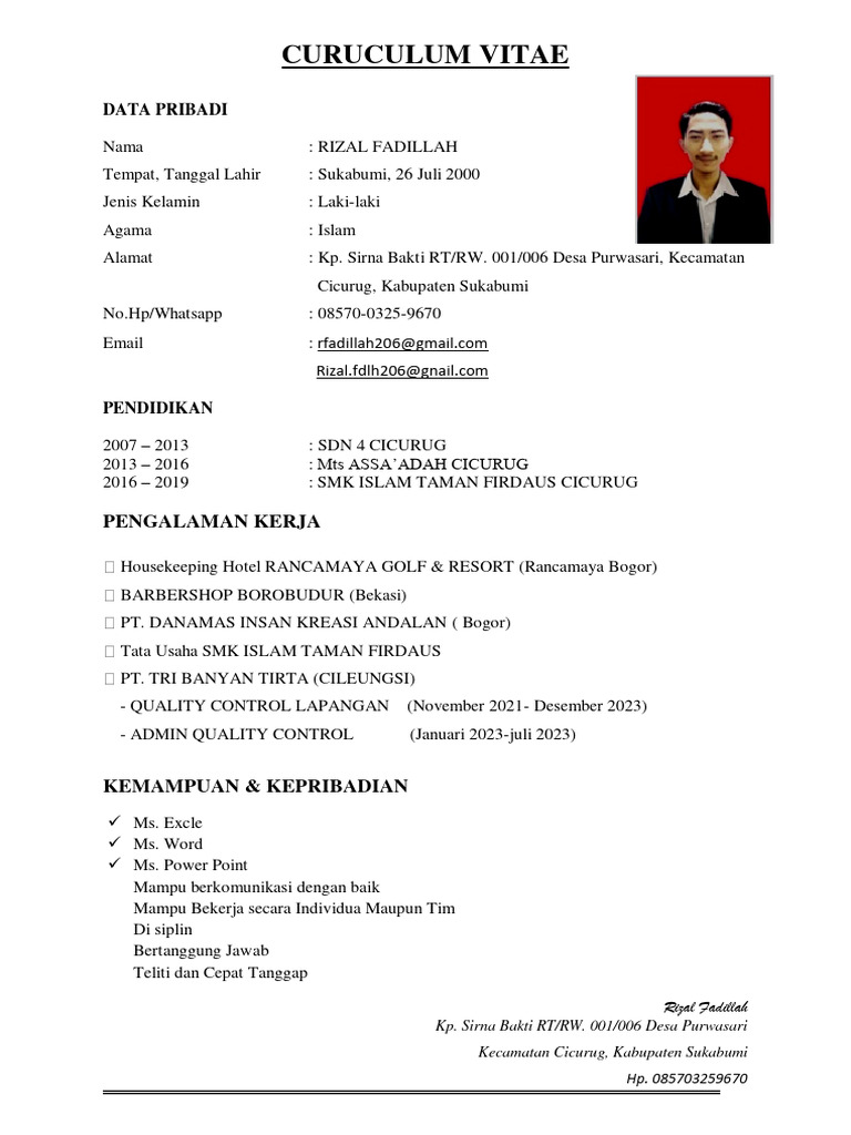 CV Rizal Fadillah | PDF