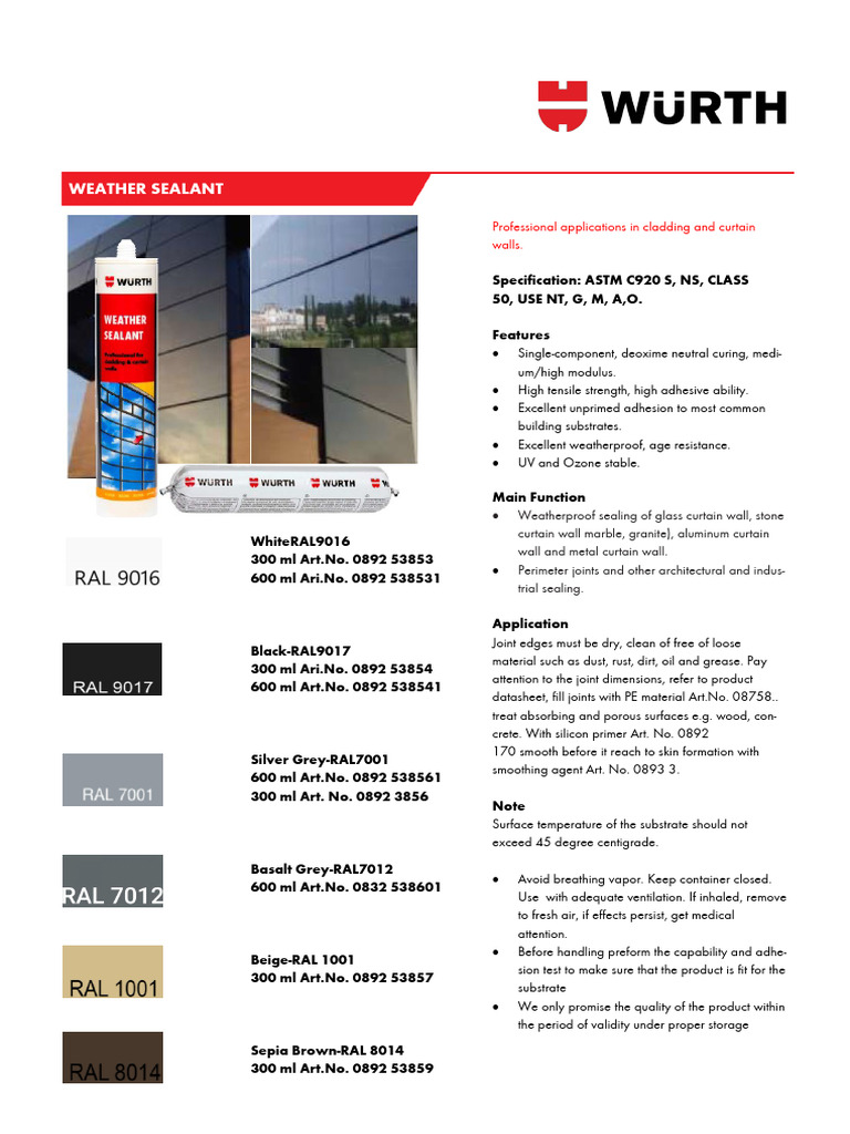 Ws Color Chart 23102023 | PDF | Materials | Building Engineering