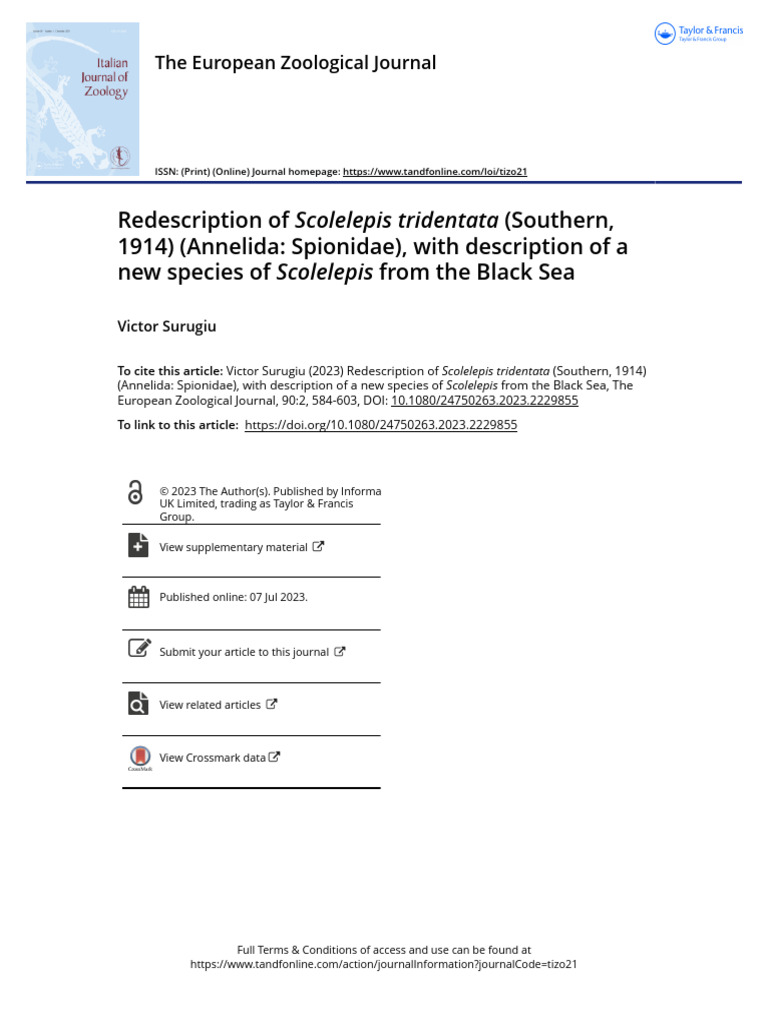 Surugiu (2023) A New Species of Scolelepis From The Black Sea | PDF ...