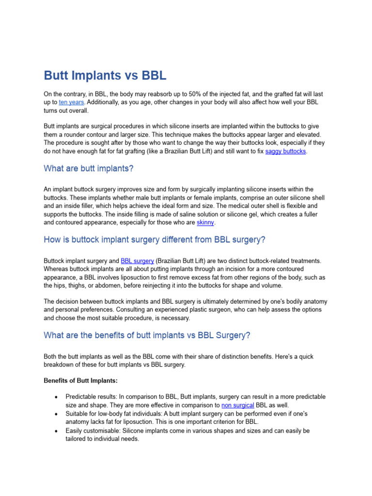 Butt Implants Vs BBL | PDF | Surgery | Clinical Medicine