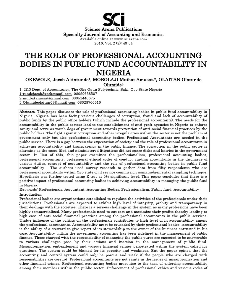 Role of Accounting Bodies in Nigeria's Accountability | PDF ...