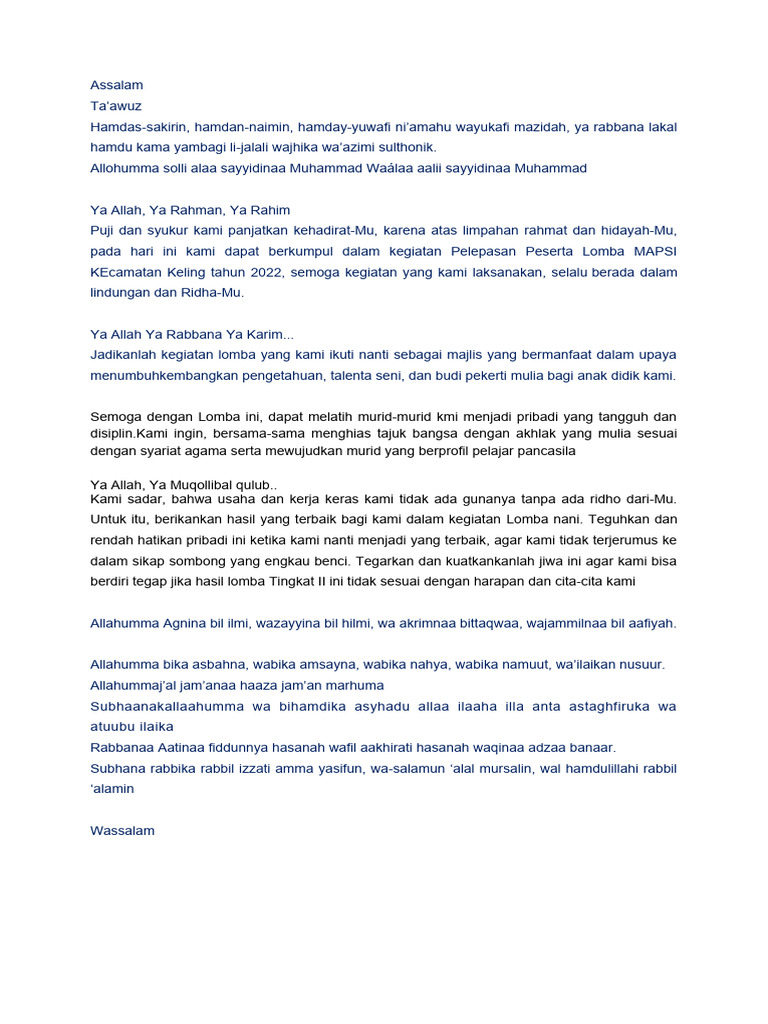 Doa Pembukaan Lomba MAPSI | PDF