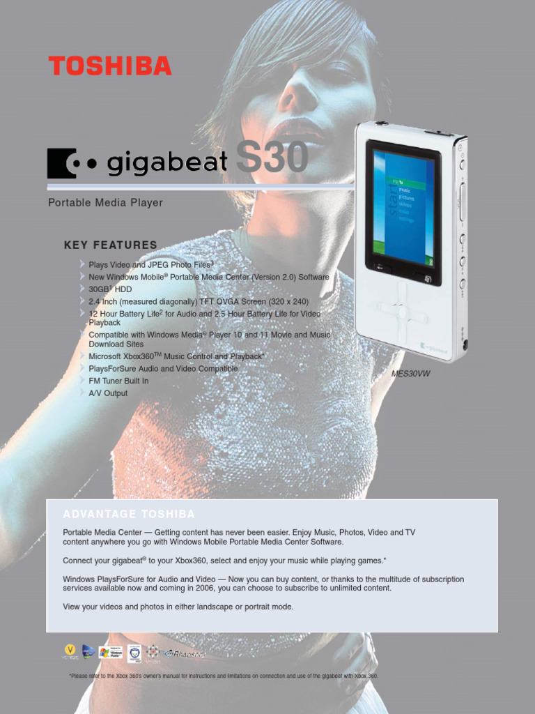 Manual Toshiba HDD Portable Media Player Gigabeat S 30 | PDF | Multimedia | Digital Technology