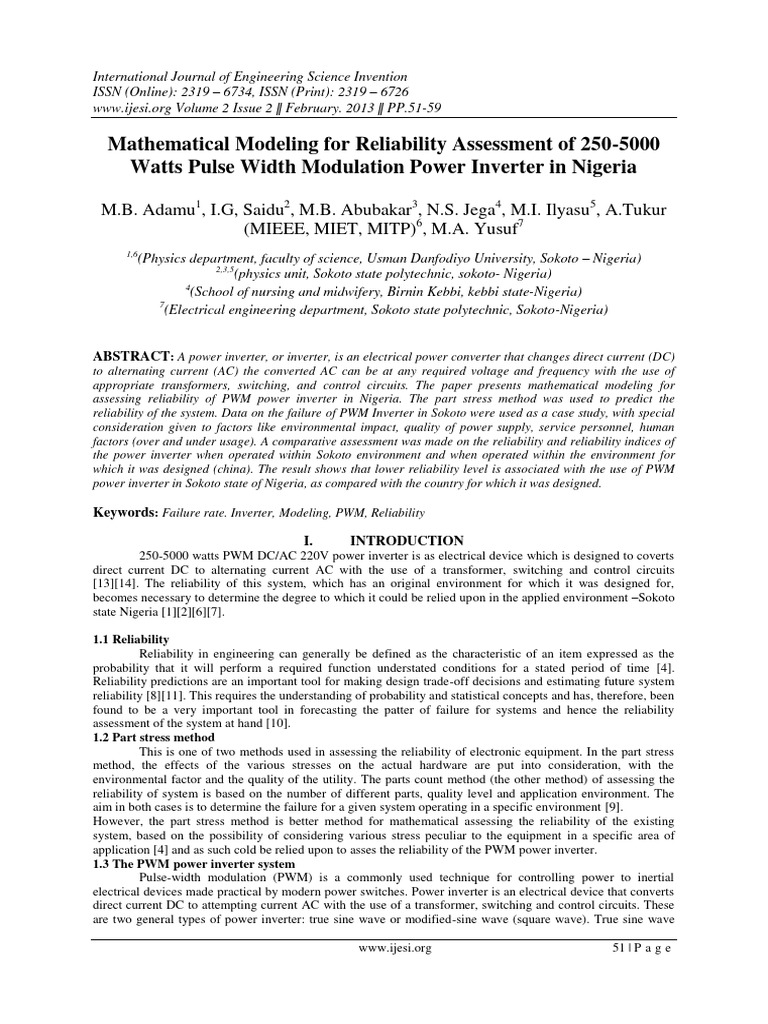 Mathematical Modeling For Reliability Assessment of 250-5000 Watts Pulse Width Modulation Power ...
