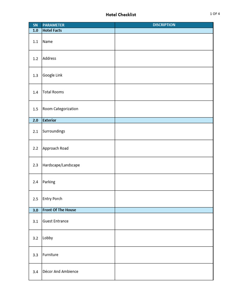 Hotel Checklist | PDF | Hotel | Hospitality Industry