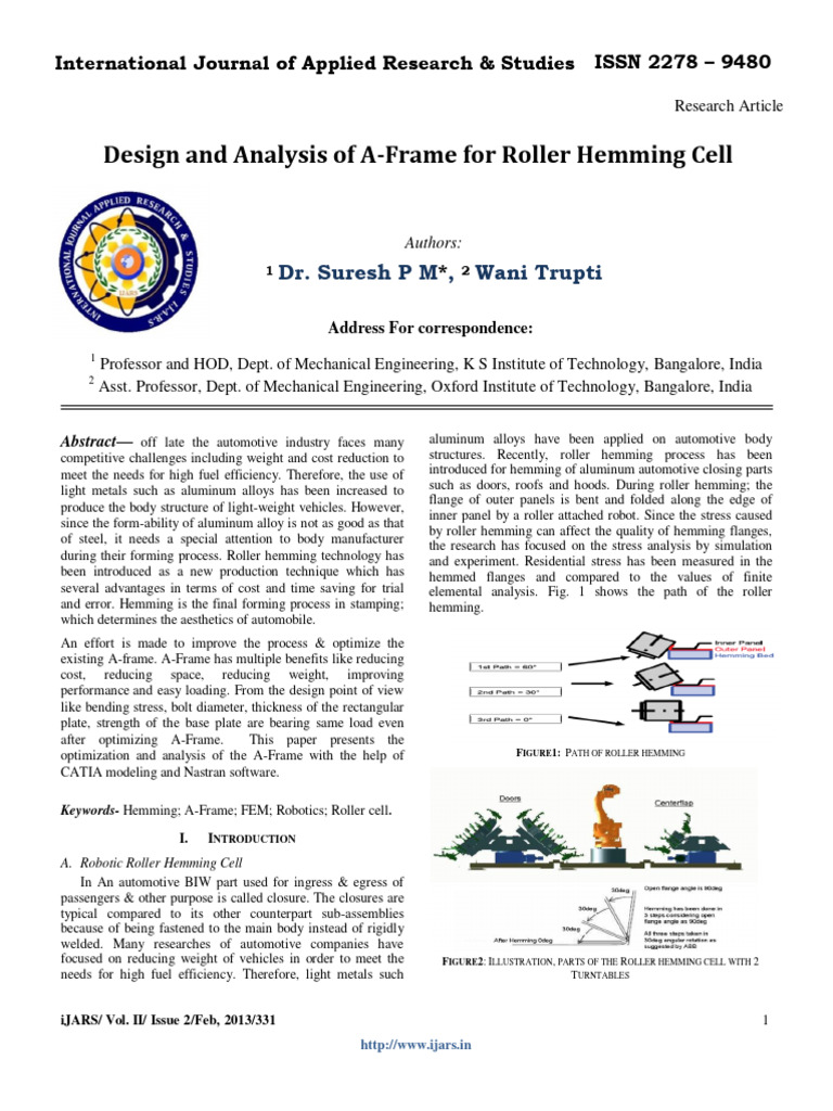 Design and Analysis of A Frame For Roller Hemming Cell | PDF | Bending | Stress (Mechanics)