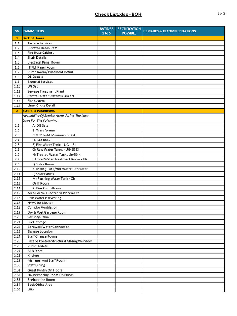 Check List BOH | PDF | Elevator | Room