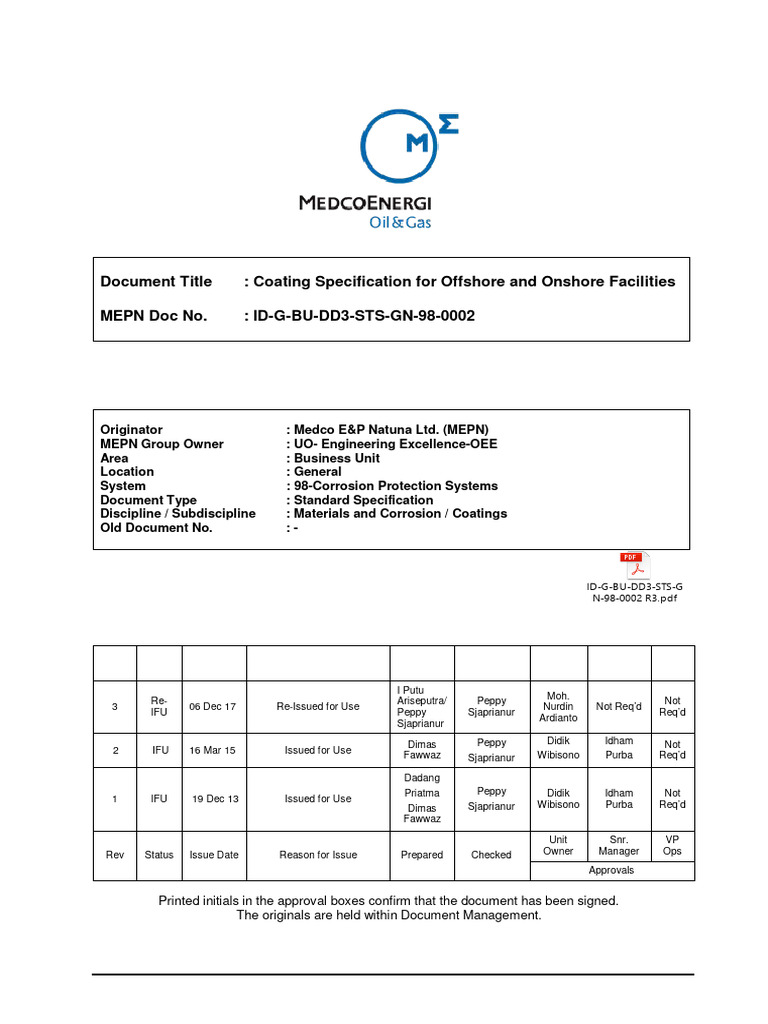 Offshore Coating Specification 98-0002 | PDF | Corrosion | Paint