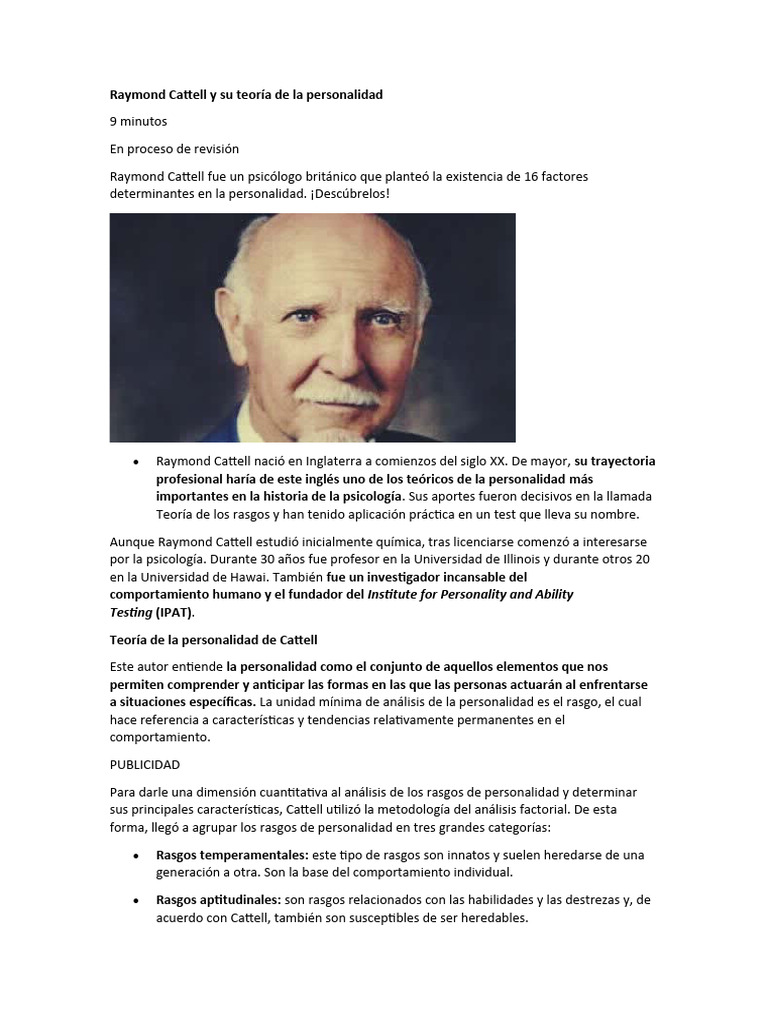 Teoría de la Personalidad de Cattell | PDF | Psicología de la ...