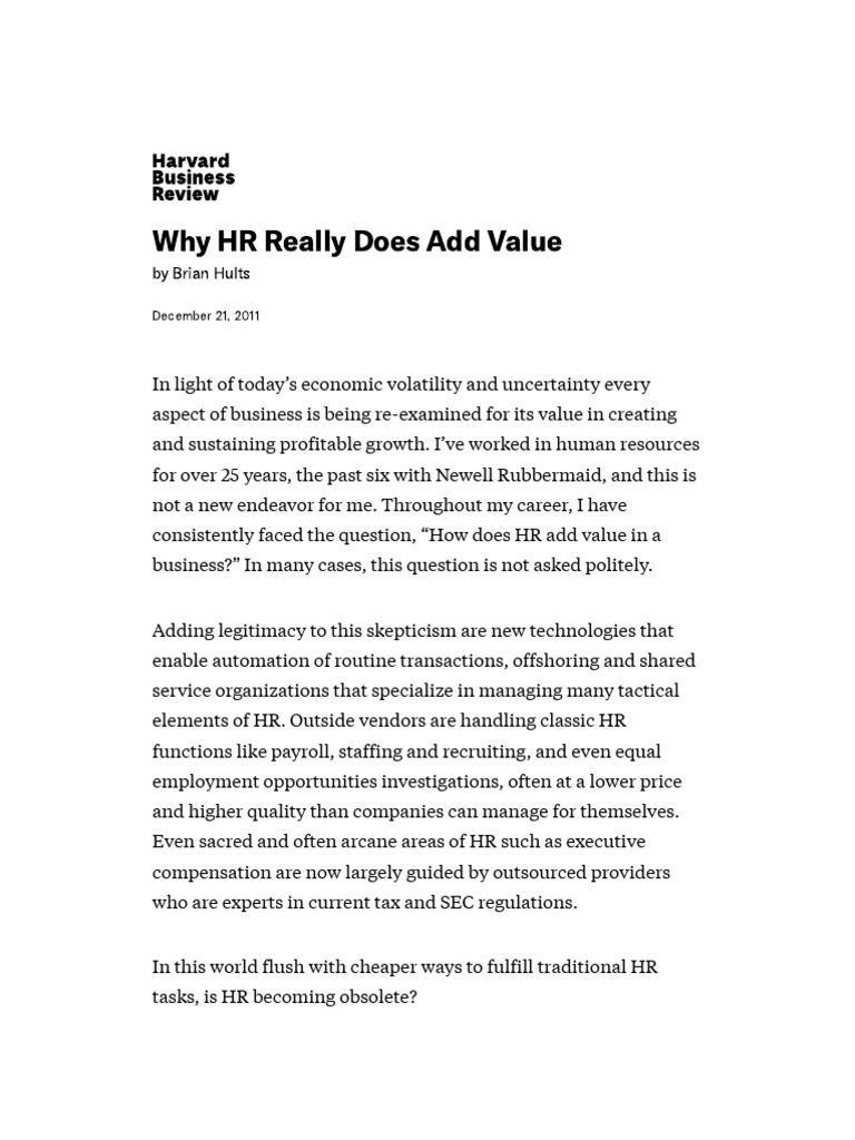 HR's Strategic Value in Business | PDF | Human Resources | Sales