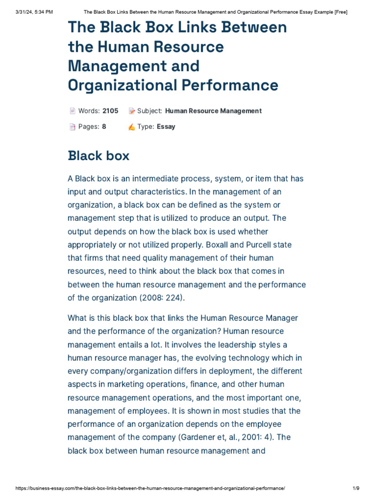 The Black Box Links Between The Human Resource Management and Organizational Performance Essay ...