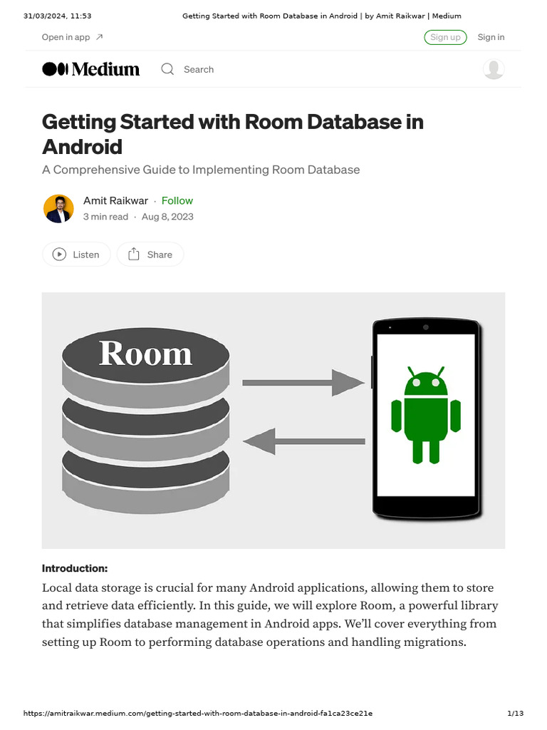 Getting Started With Room Database in Android - by Amit Raikwar - Medium | PDF | Databases ...