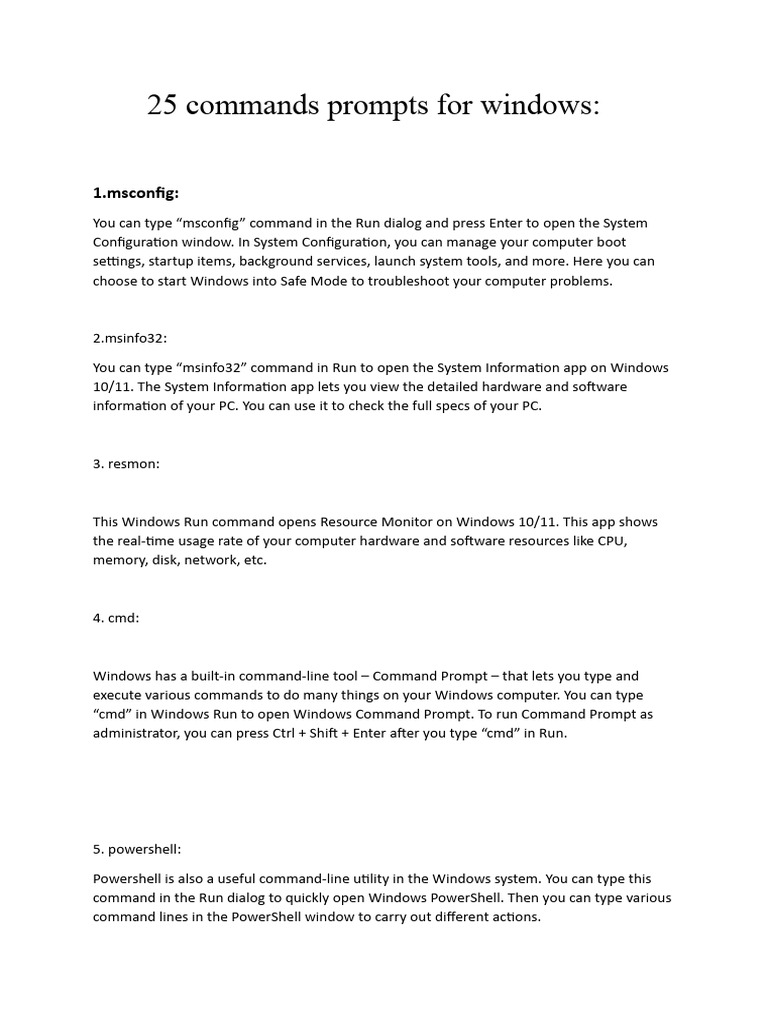 Commands Prompts For Windows | PDF | Command Line Interface | Microsoft ...