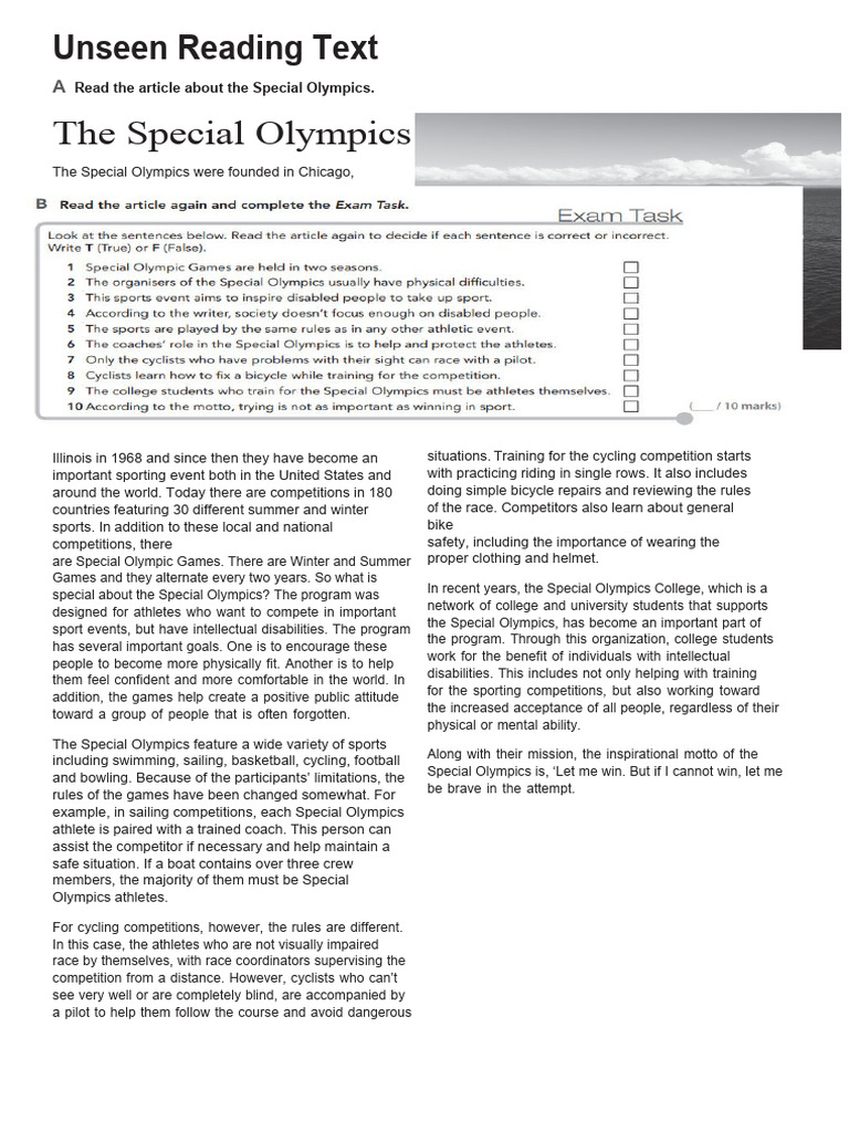 Unseen Reading Worksheet 1 | PDF | Disability