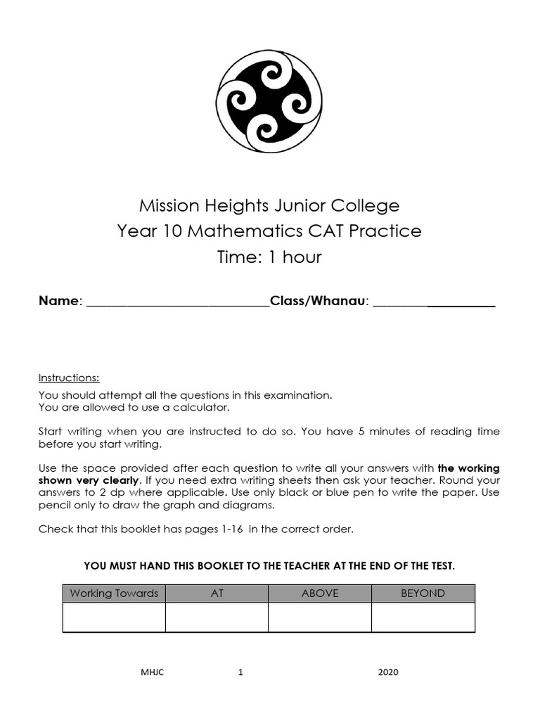 Year 10 Math CAT Practice Exam | PDF | Mathematics | Algebra