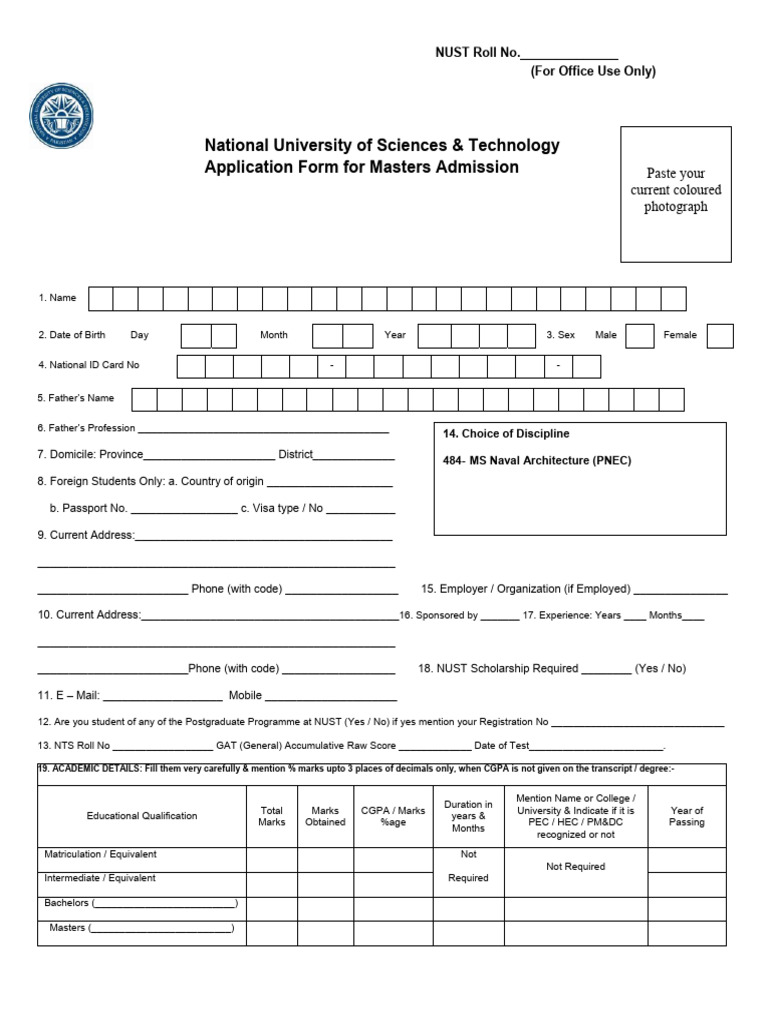 PG Admission Form | PDF
