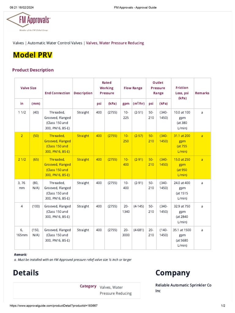 FM PRV | PDF | Valve | Equipment