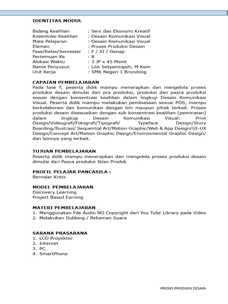 Modul Proses Desain Xi DKV | PDF