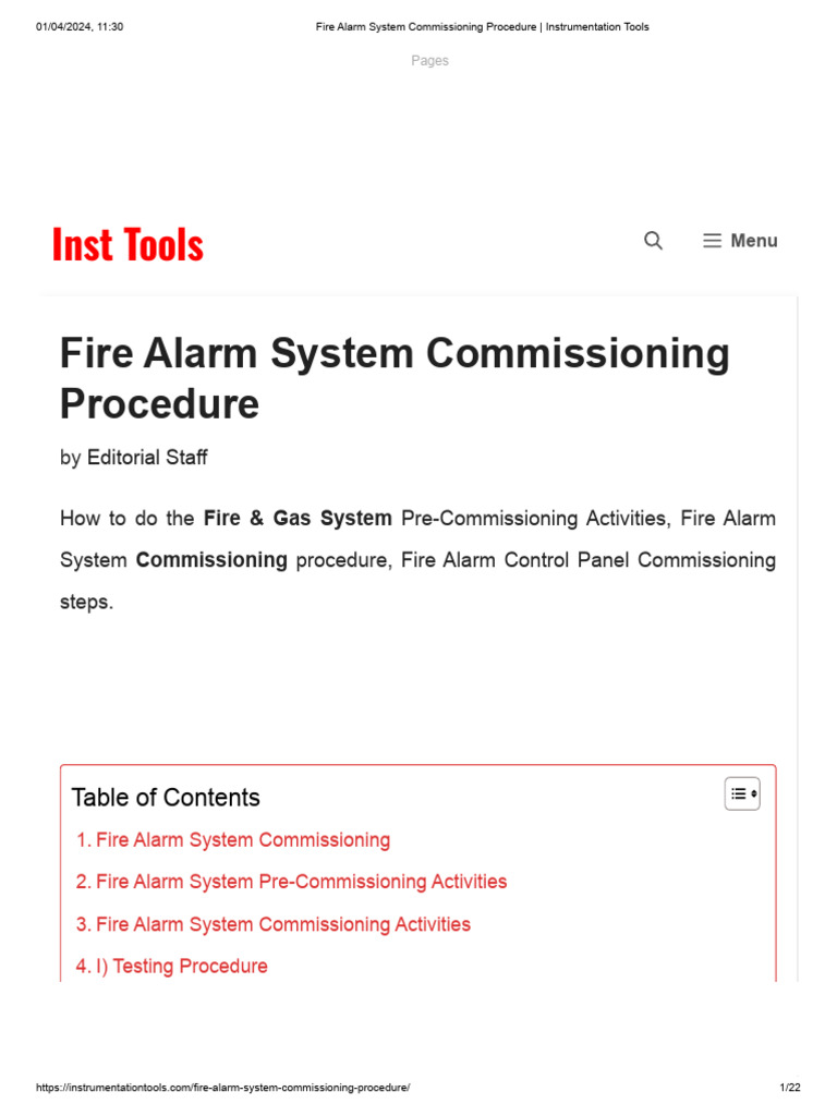 Fire Alarm System Commissioning Procedure - Instrumentation Tools | PDF ...