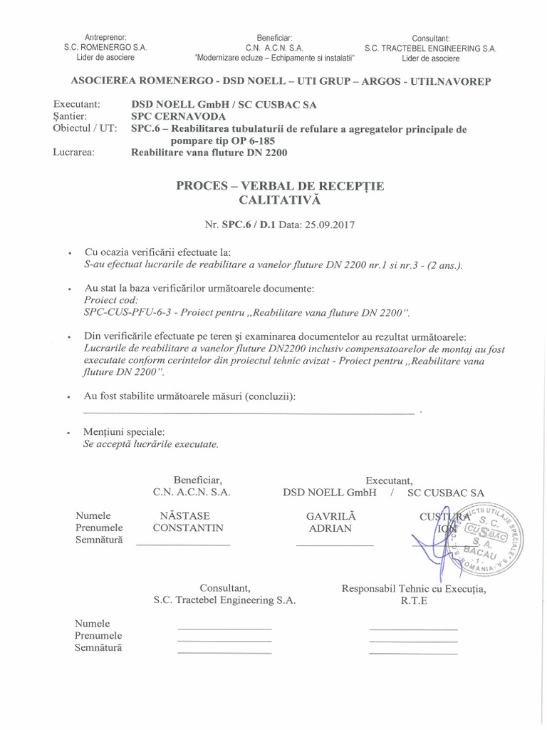 Proces Verbal Receptie Calitativa | PDF