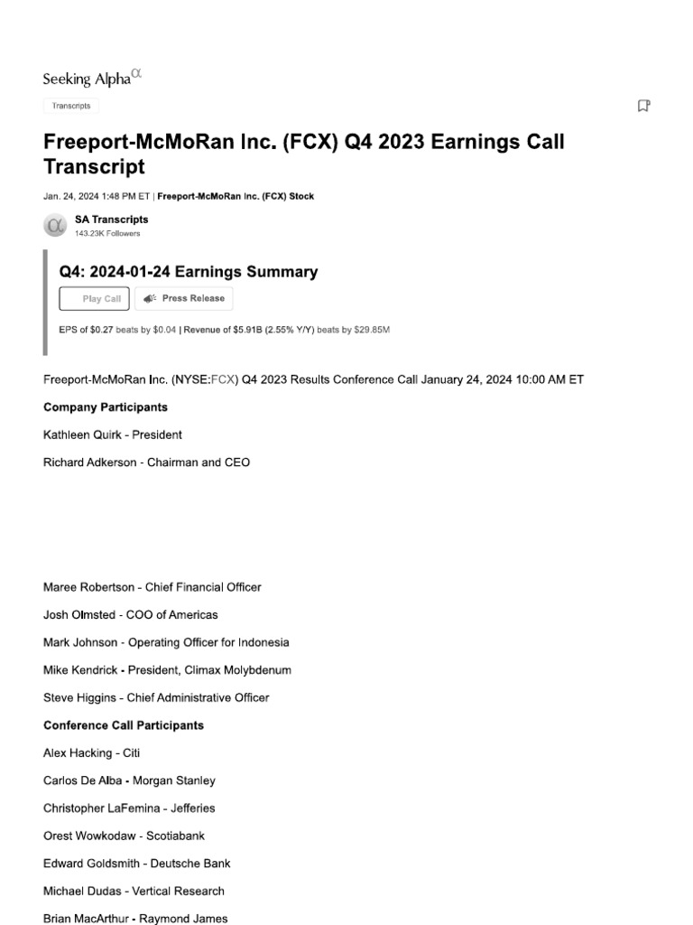 Freeport Q4 2023 CEO Richard Adkerson Transcript | PDF