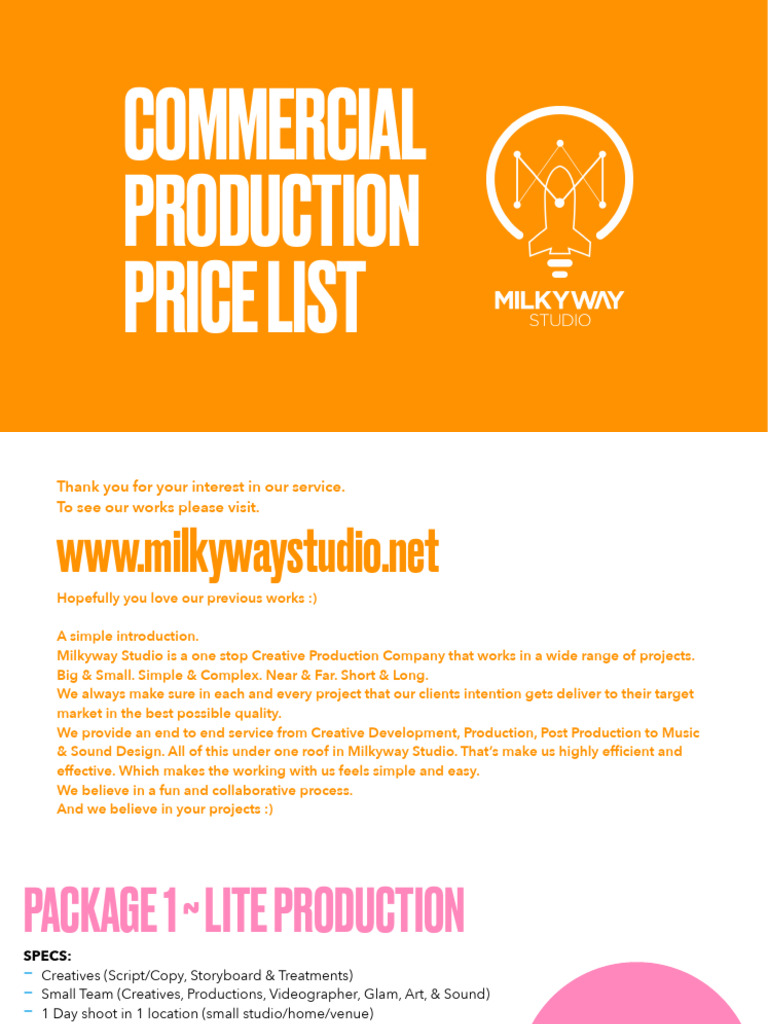 Milkyway Studio Price List 170923 | PDF | Video
