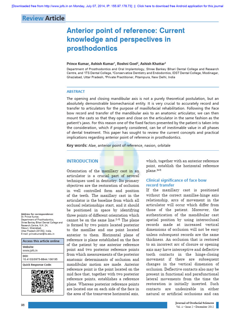 Anterior Point of Reference Current | PDF | Dentistry Branches | Dentistry