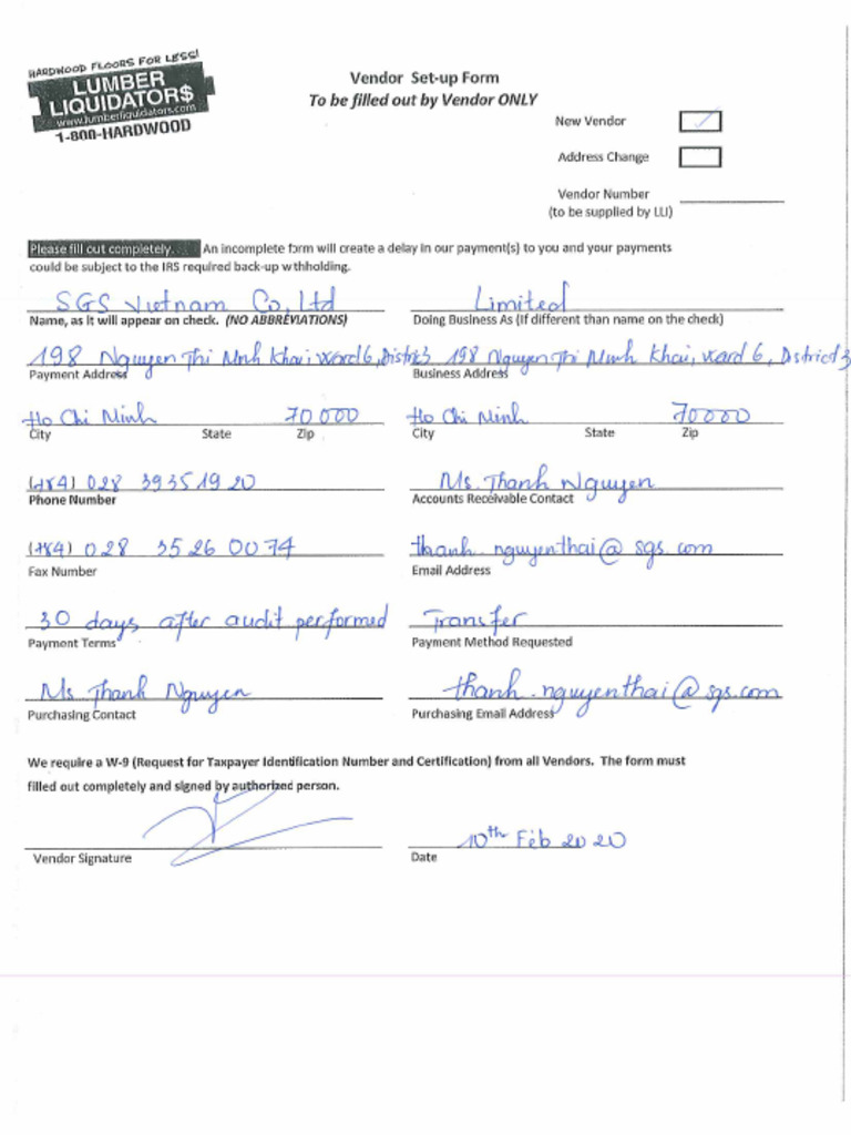 Vendor Setup Form | PDF