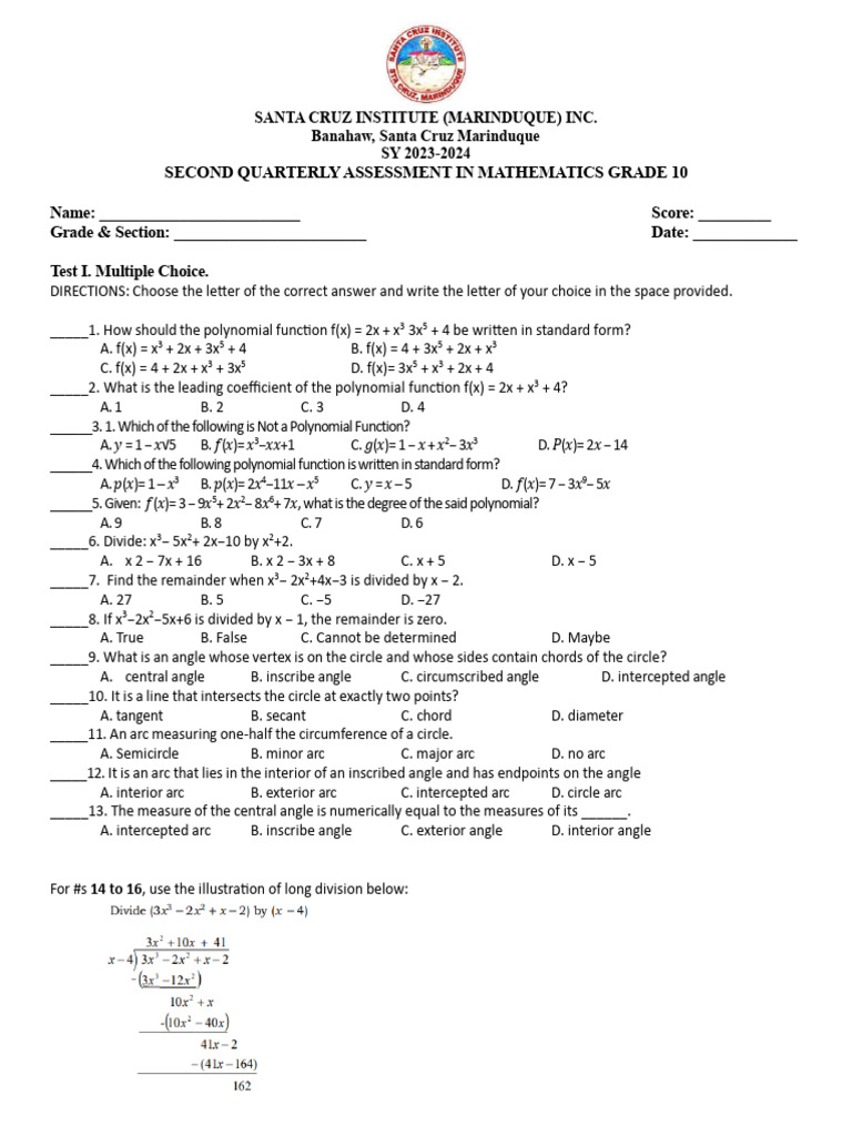 Grade 10 Math 2nd Quarterly Exam | Download Free PDF | Angle | Numerical Analysis